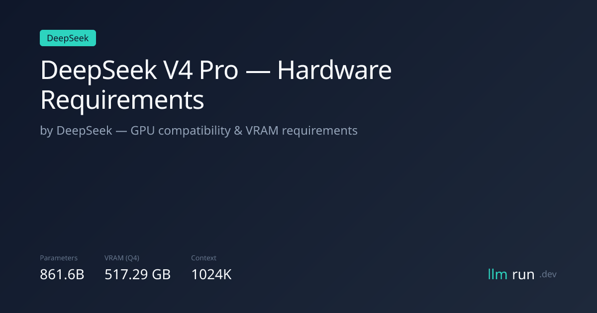DeepSeek V4 Pro — Hardware Requirements & Compatibility | llmrun