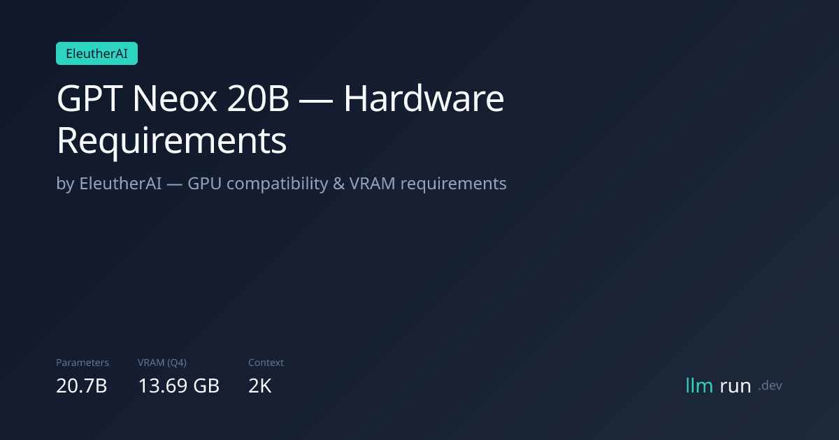 GPT Neox 20B — Hardware Requirements & Compatibility | llmrun