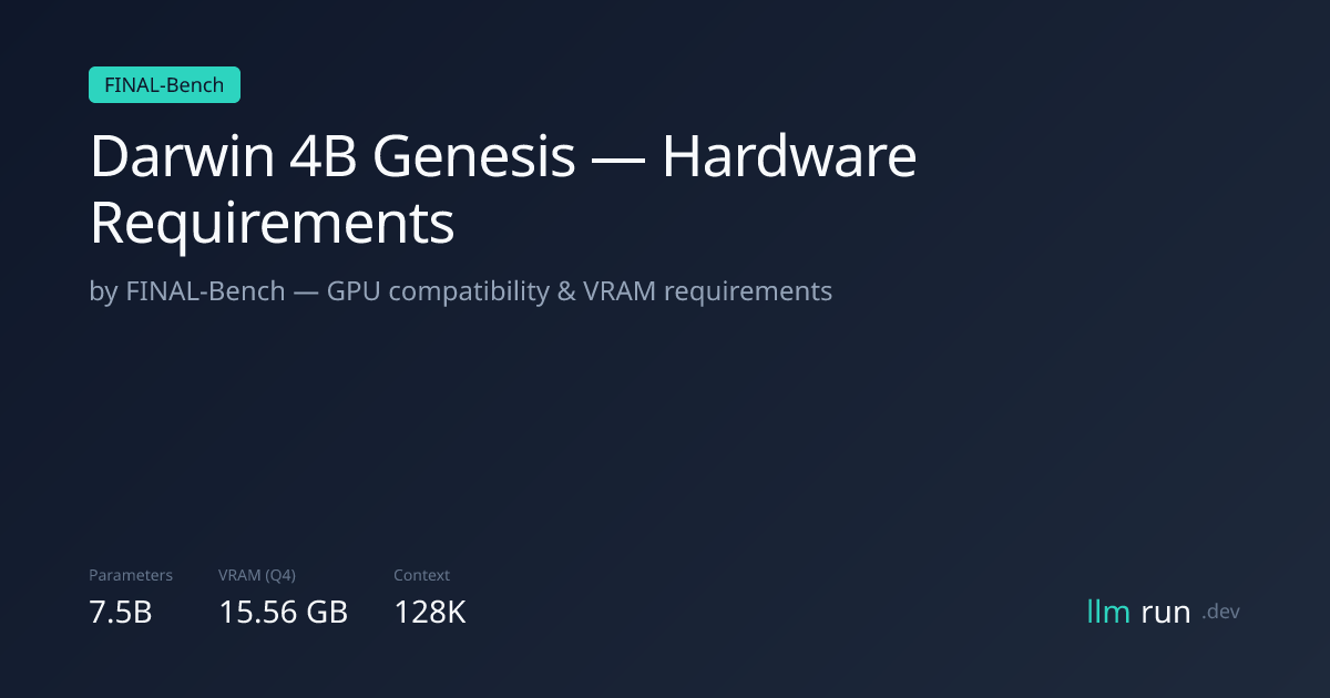Darwin 4B Genesis — Hardware Requirements & Compatibility | llmrun