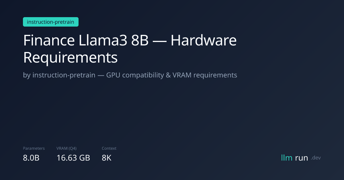 Finance Llama3 8B — Hardware Requirements & Compatibility | llmrun