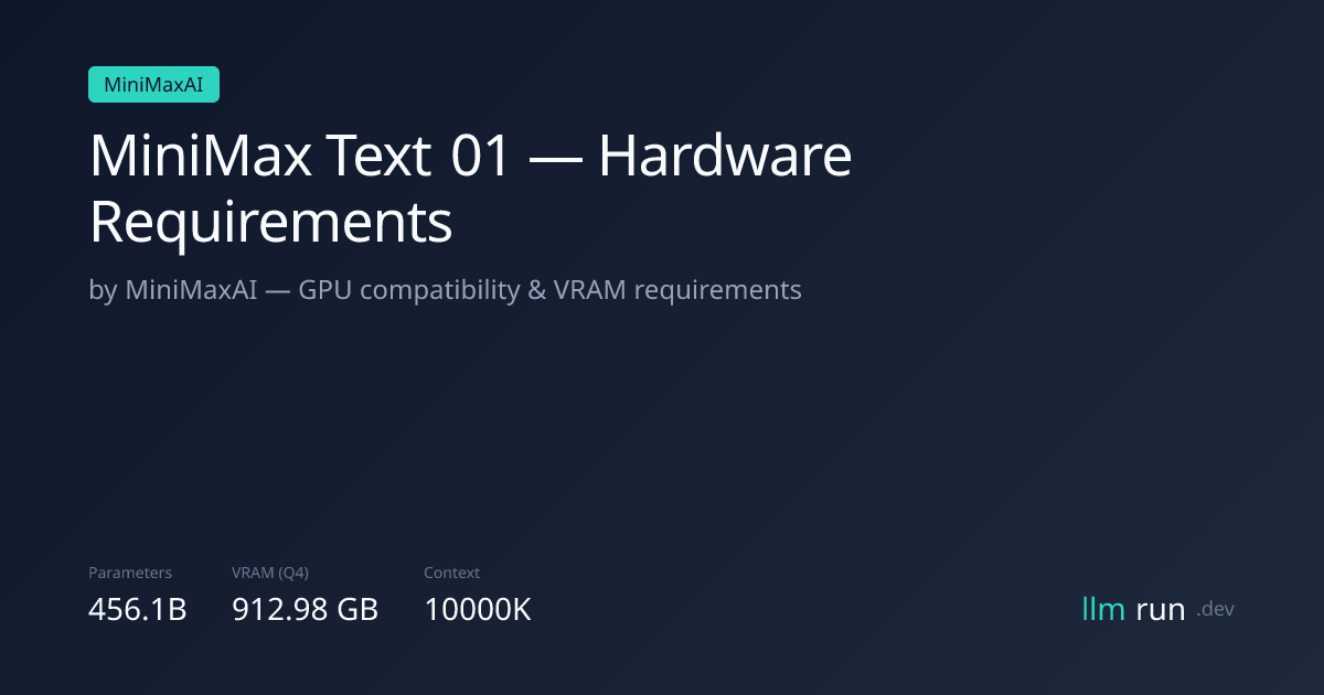 MiniMax Text 01 — Hardware Requirements & Compatibility | llmrun