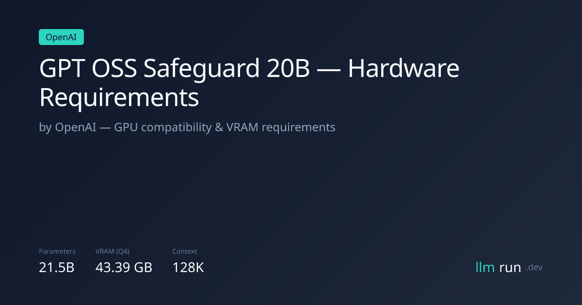 GPT OSS Safeguard 20B — Hardware Requirements & Compatibility | llmrun